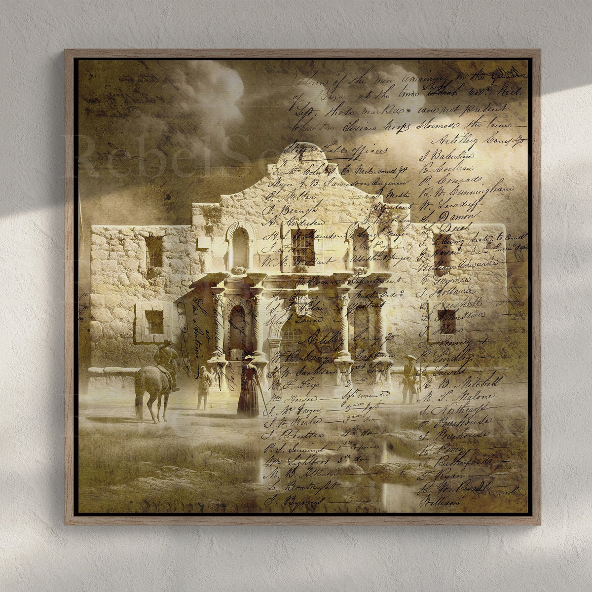 The Alamo with Muster Roll: Patriotic Texas Revolution Sepia Tone Wall