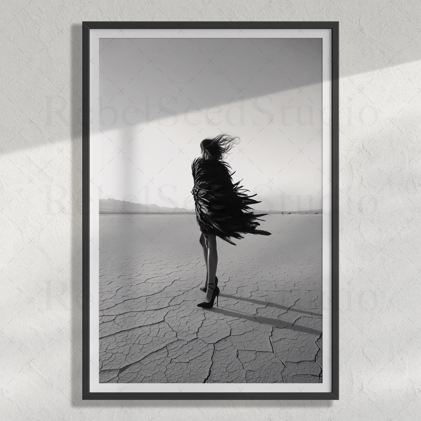 Las Vegas Showgirl: Feather Costume - Black & White Desert Photograph